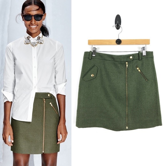 J. Crew | Skirts | J Crew Army Green Motorcyclestyle Mini Skirt 2 ...